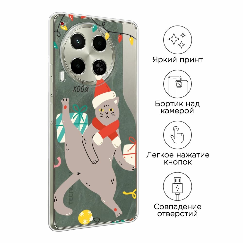 Чехол на Tecno Camon 30 5G / Текно Камон 30 5G с принтом Новогоднее хоба, прозрачный — фото 1