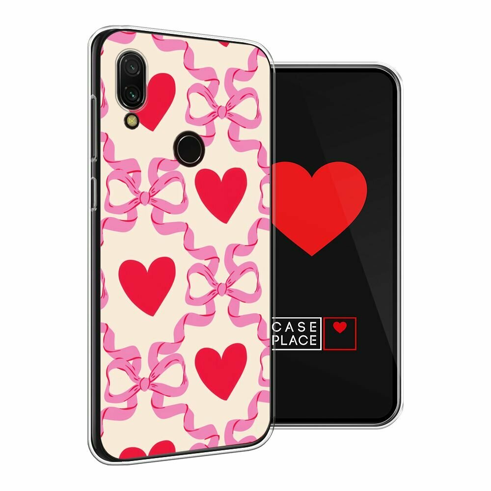 Чехол на Xiaomi Redmi 7 / Сяоми Редми 7 с принтом "Hearts and ribbons 1 - 14 февраля" — фото 1