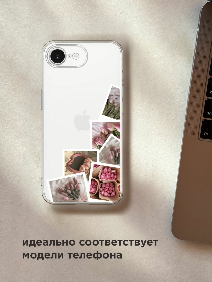 Чехол на Apple iPhone 16e/17e / Айфон 16е/17e с принтом "Весенние фото - 8 марта", прозрачный — фото 1