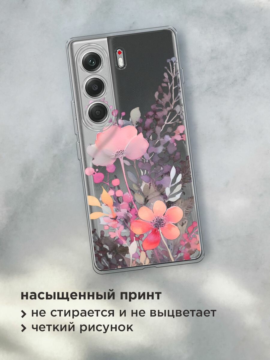Чехол на Tecno Camon 40 / Текно Камон 40 с принтом "Лиловые полевые цветы", прозрачный — фото 1