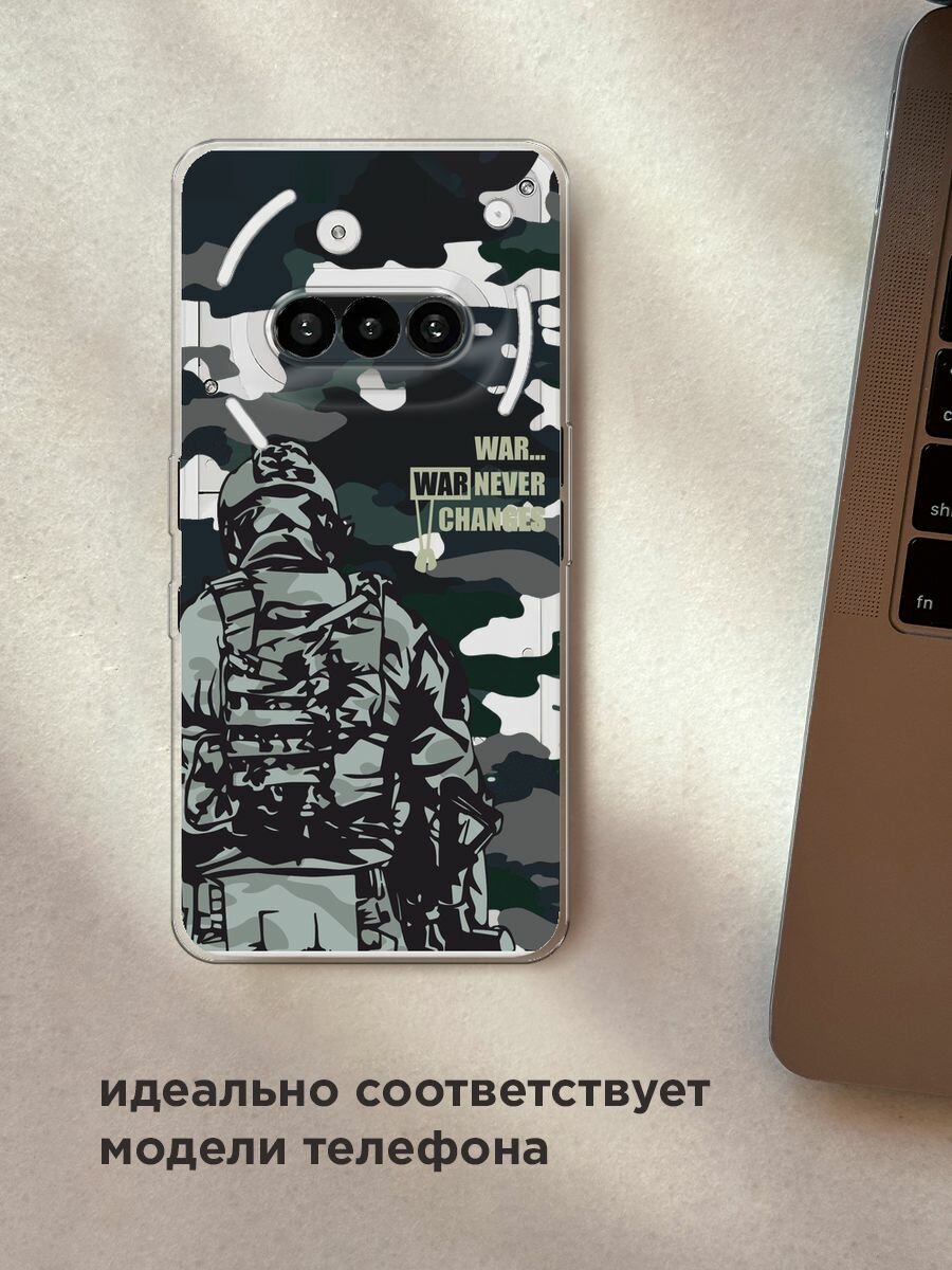 Чехол на Nothing Phone 3a / Нотинг Фон 3а с принтом "Камуфляж и солдат", прозрачный — фото 1