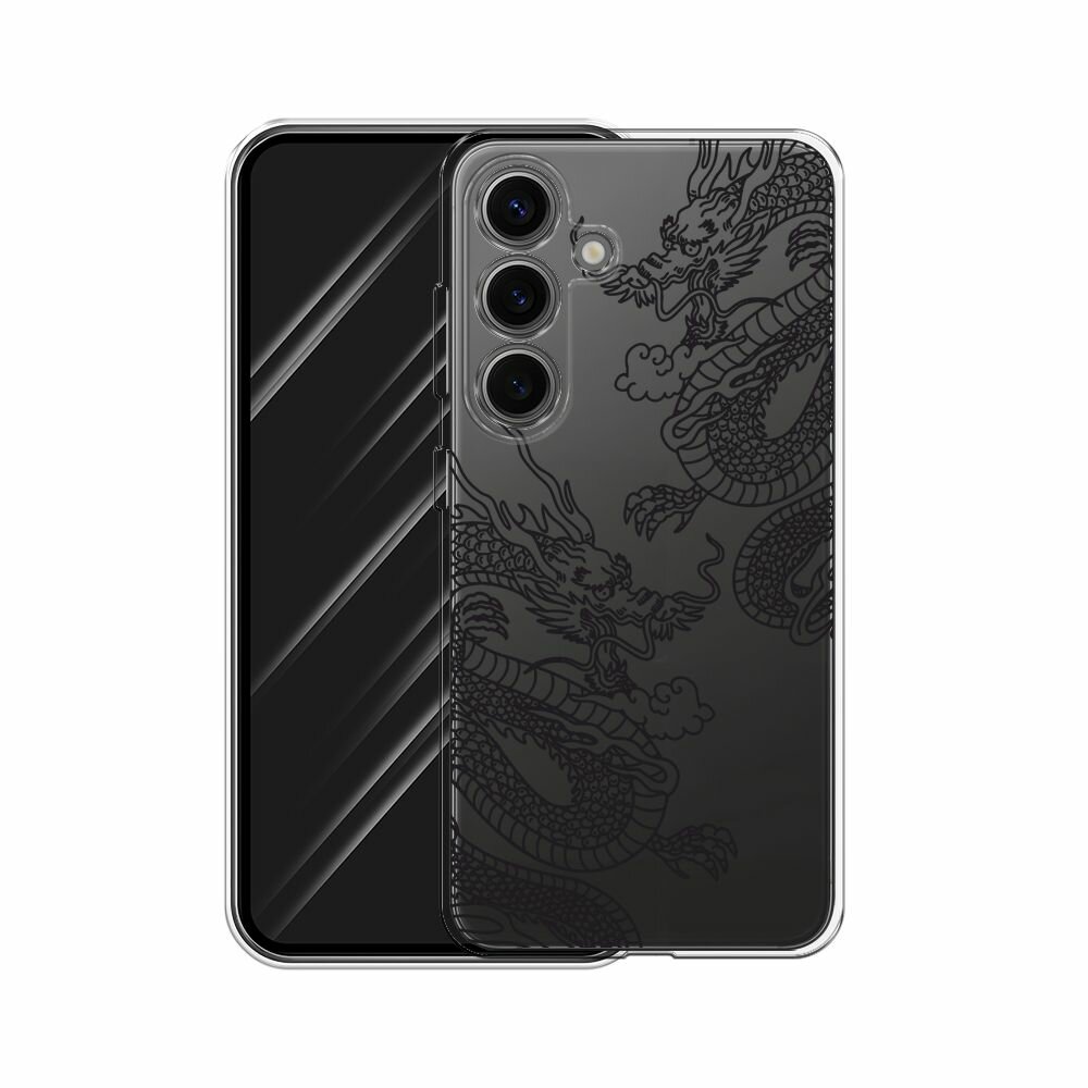 Чехол на Samsung Galaxy S25 / Самсунг S25 с принтом "Два китайских дракона", прозрачный — фото 1