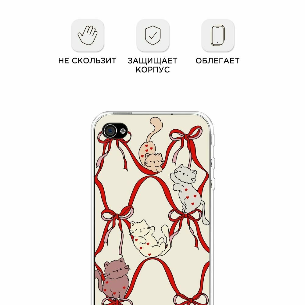 Чехол на Apple iPhone 4/4S / Айфон 4/4S с принтом "Котики в ленточках 1" — фото 1