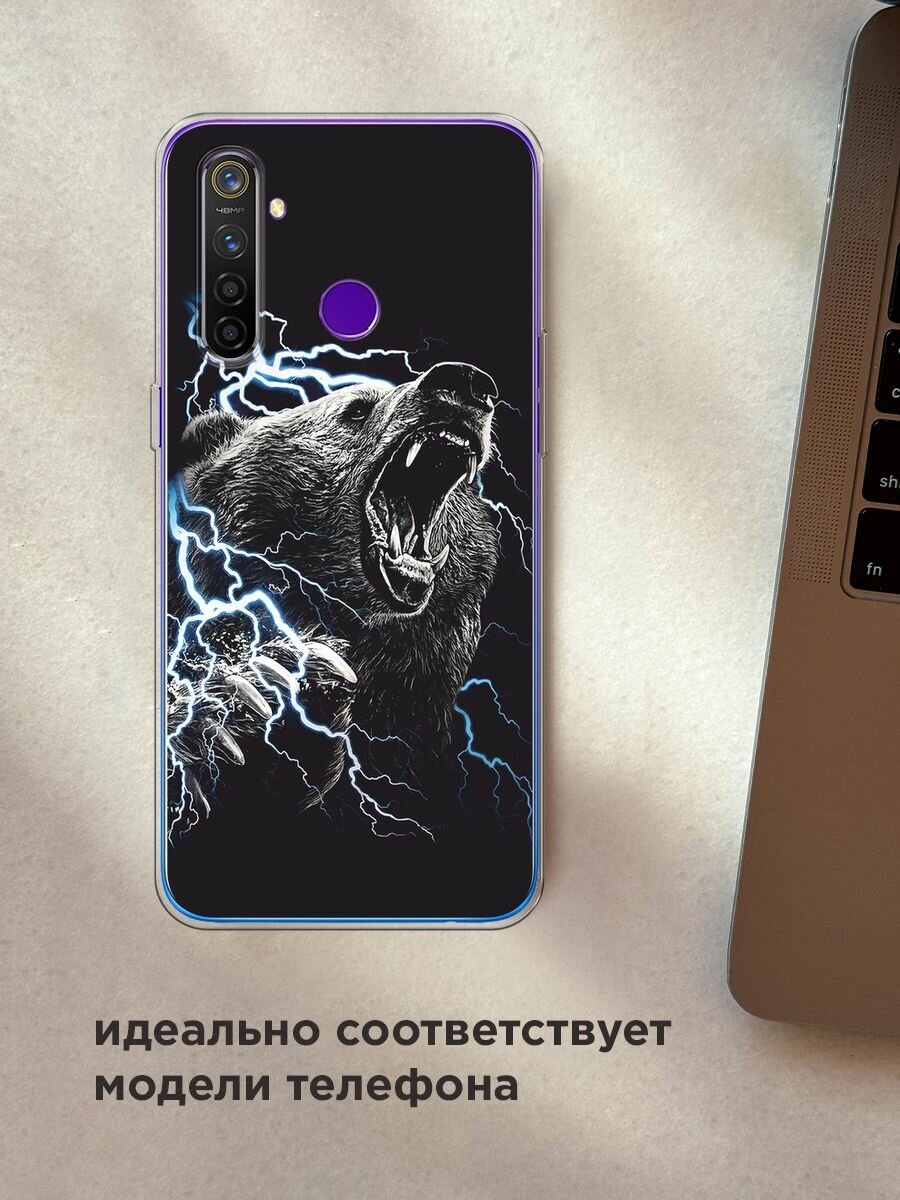 Чехол на Realme 5 Pro / Реалми 5 Про с принтом "Гроза и медведь" — фото 1