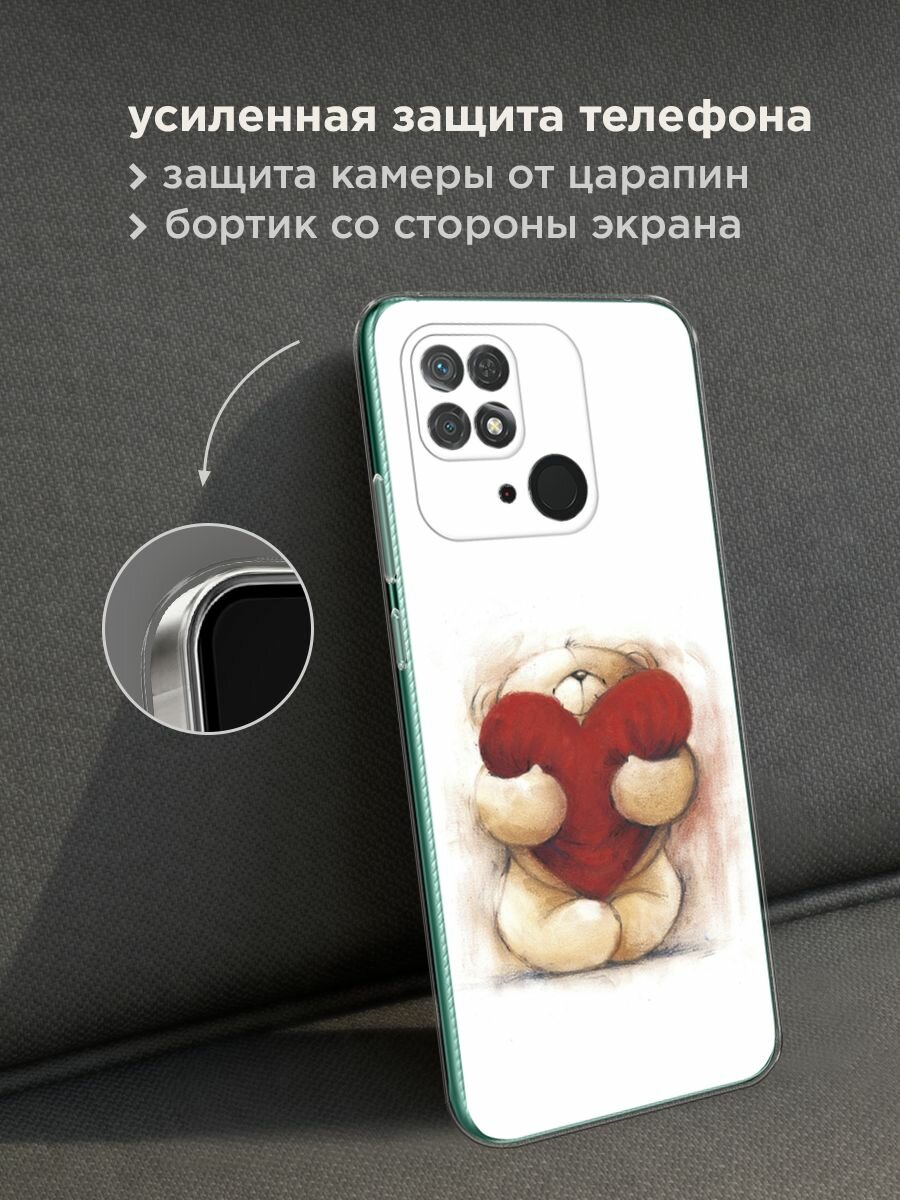 Чехол на Xiaomi Redmi 10C / Сяоми Редми 10C с принтом "Мишка с сердцем 1" — фото 1