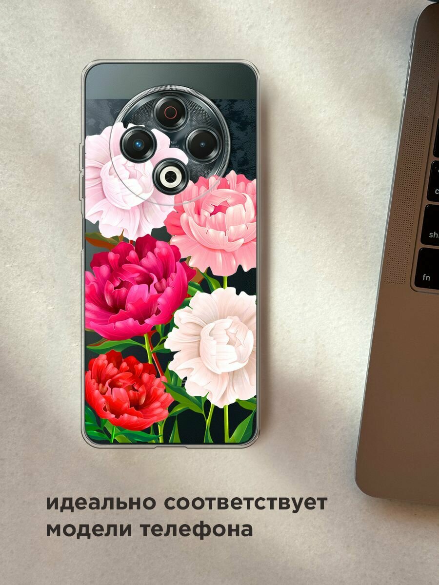 Чехол на Tecno Spark 30 / Текно Спарк 30 с принтом "Большие пионы", прозрачный — фото 1