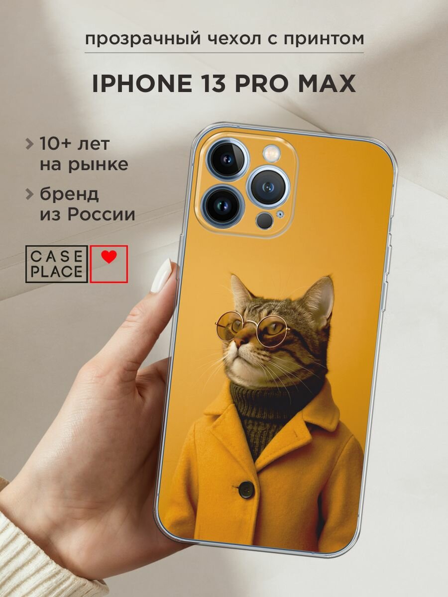 Чехол на Apple iPhone 13 Pro Max / Айфон 13 Про Макс с принтом "Деловой кот в пальто"