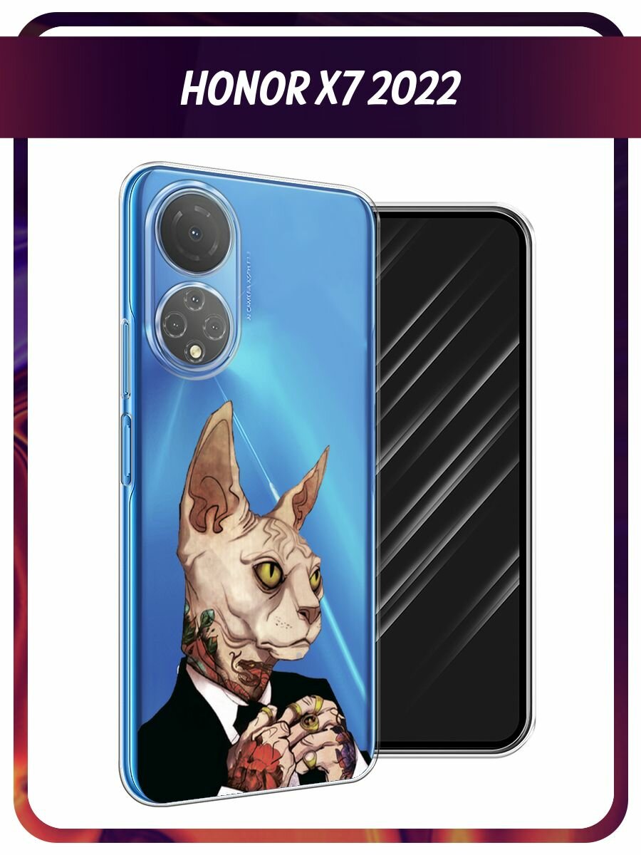 Чехол на Honor X7 2022 / Хонор Х7 2022 с принтом татуированный сфинкс, прозрачный