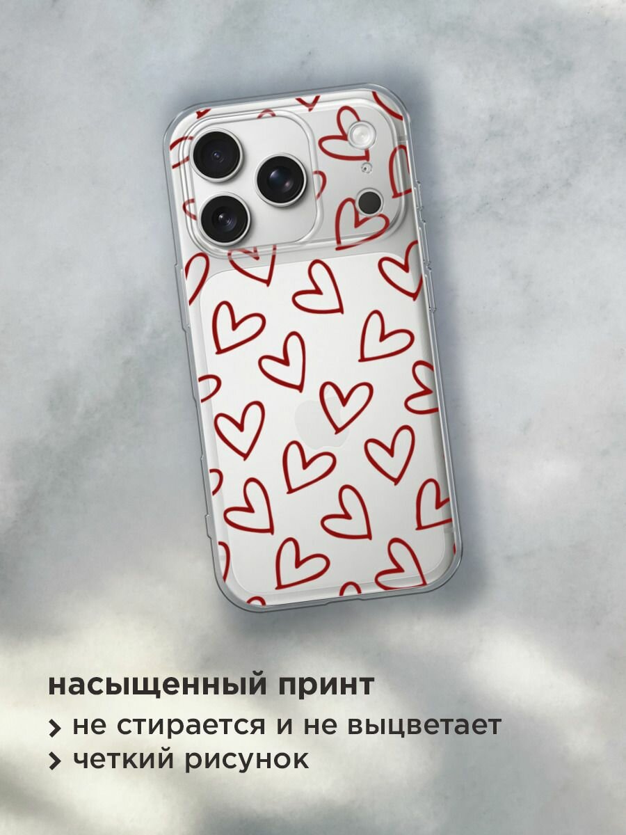 Чехол на Apple iPhone 17 Pro / Айфон 17 Про с принтом "Little hearts doodles 2 - 14 февраля", прозрачный — фото 1