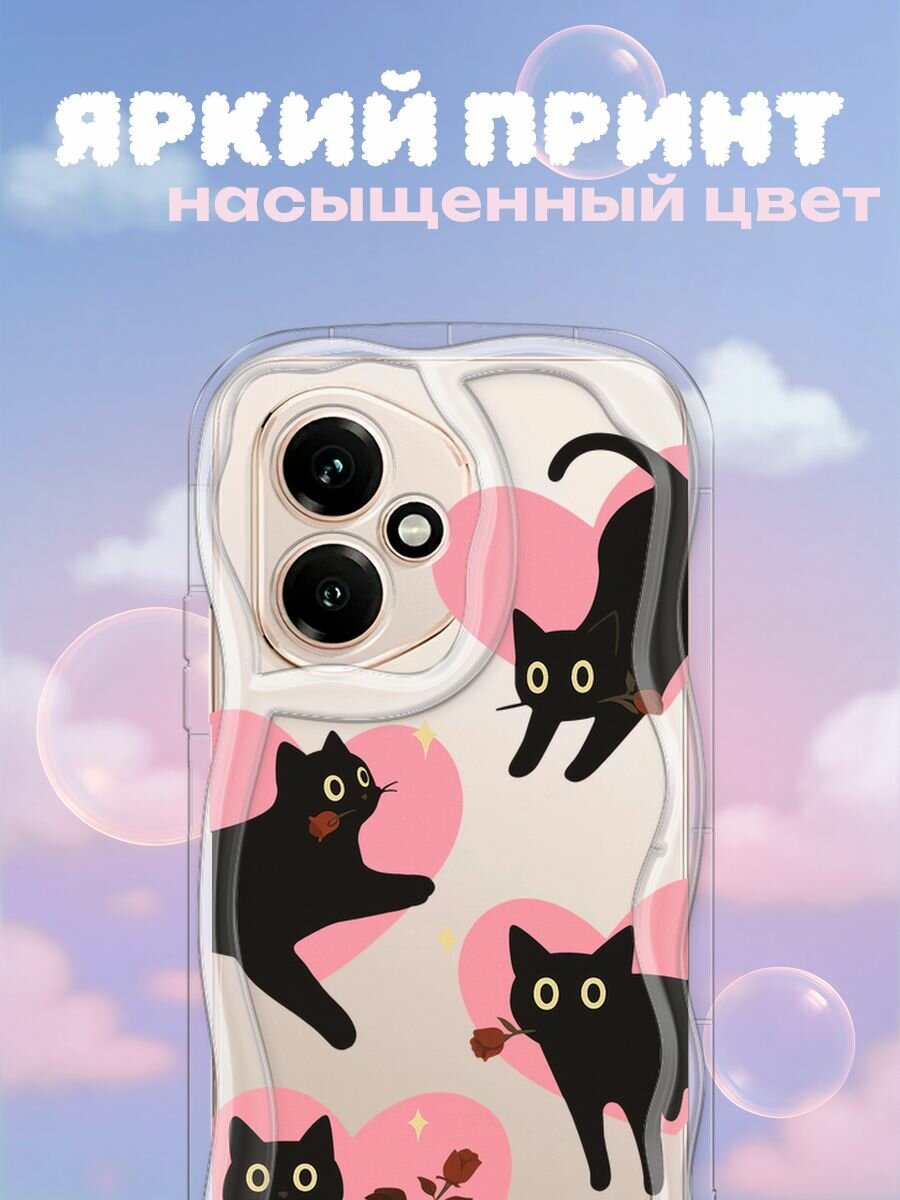 Чехол на Honor 400 / Хонор 400 с принтом "Котики с розой", прозрачный — фото 1