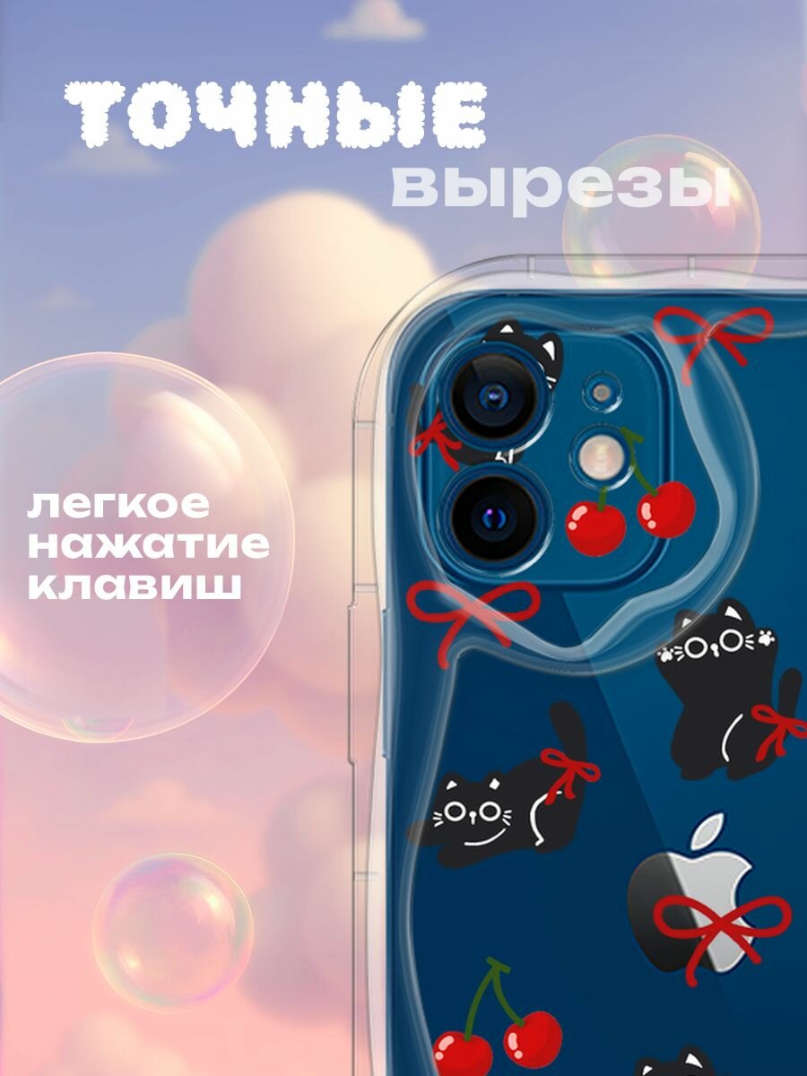 Чехол на Apple iPhone 12/12 Pro / Айфон 12 с принтом "Котик, вишня и бантики" — фото 1