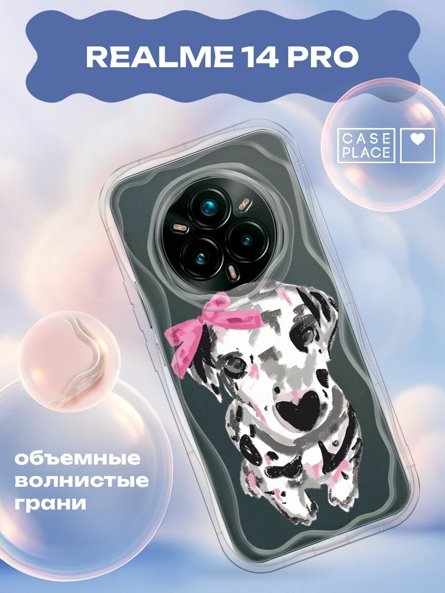 Чехол на Realme 14 Pro / Реалми 14 Про с принтом "Далматинец с бантиком 3"