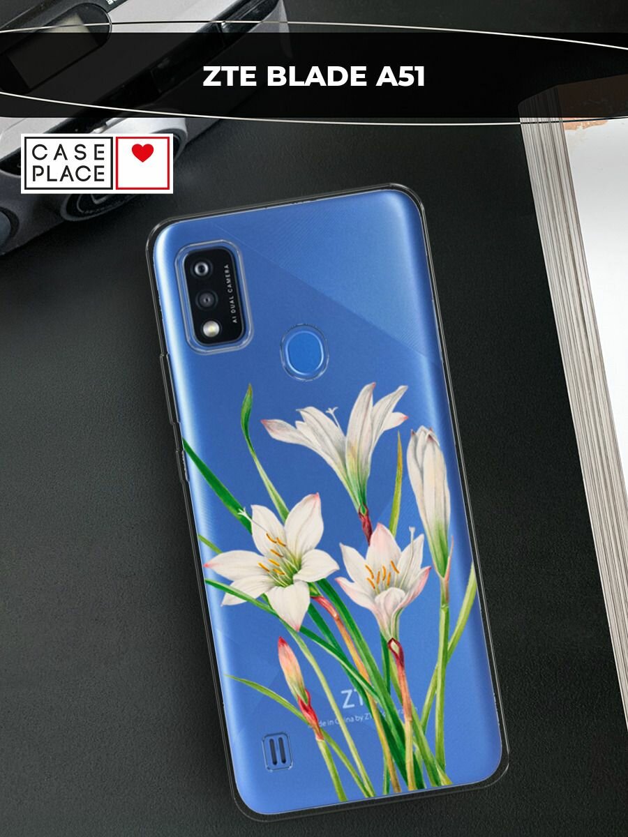 Чехол на ZTE Blade A51 / ЗТЕ Блейд А51 с принтом "White lily", прозрачный