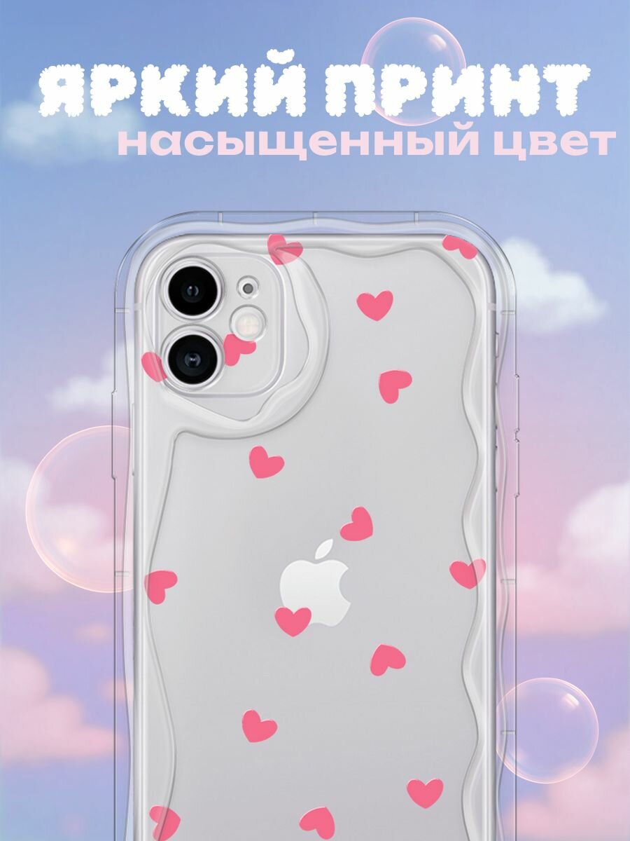 Чехол на Apple iPhone 11 / Айфон 11 с принтом Паттерн розовые сердечки — фото 1