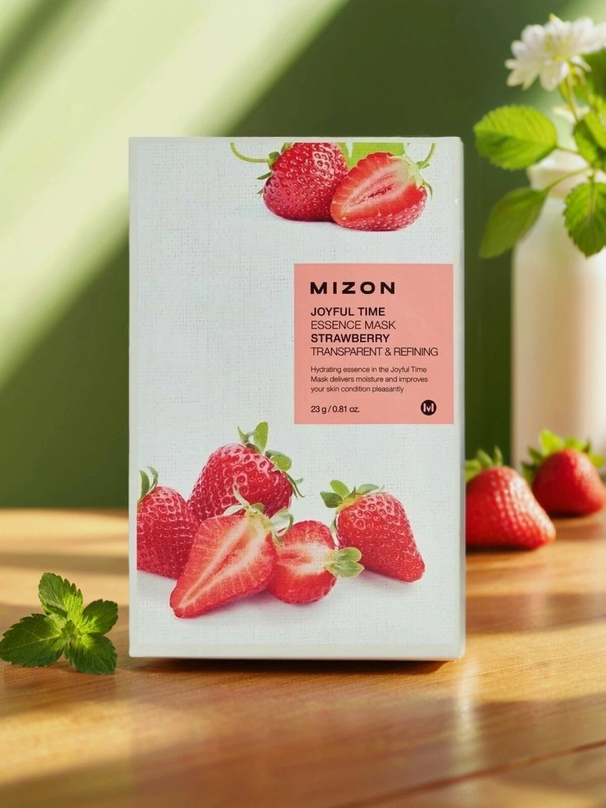 MIZON Маска тканевая для лица с экстрактом клубники Joyful Time Essence Mask Strawberry 23г