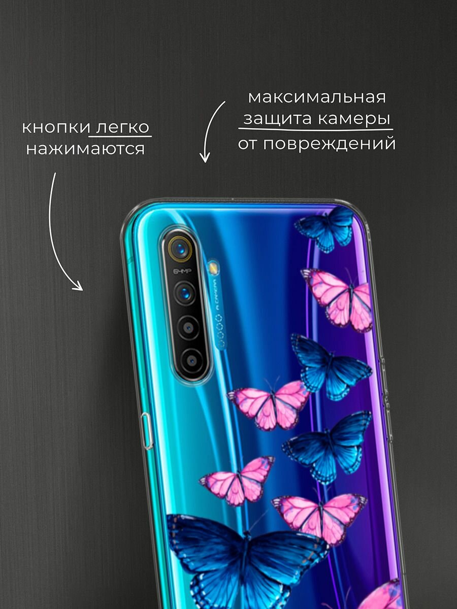 Чехол на Realme XT / Реалми XT с принтом "Взлетающие бабочки", прозрачный — фото 1