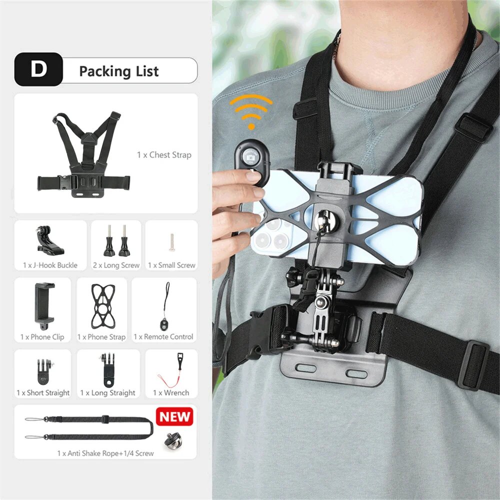 Поворотный на 360° держатель для телефона POV для iPhone Samsung, нагрудный ремень, ремень для тела, зажим для телефона, крепление для Insta360 Gopro 12 11 10 9 8 7 Chest Strap D