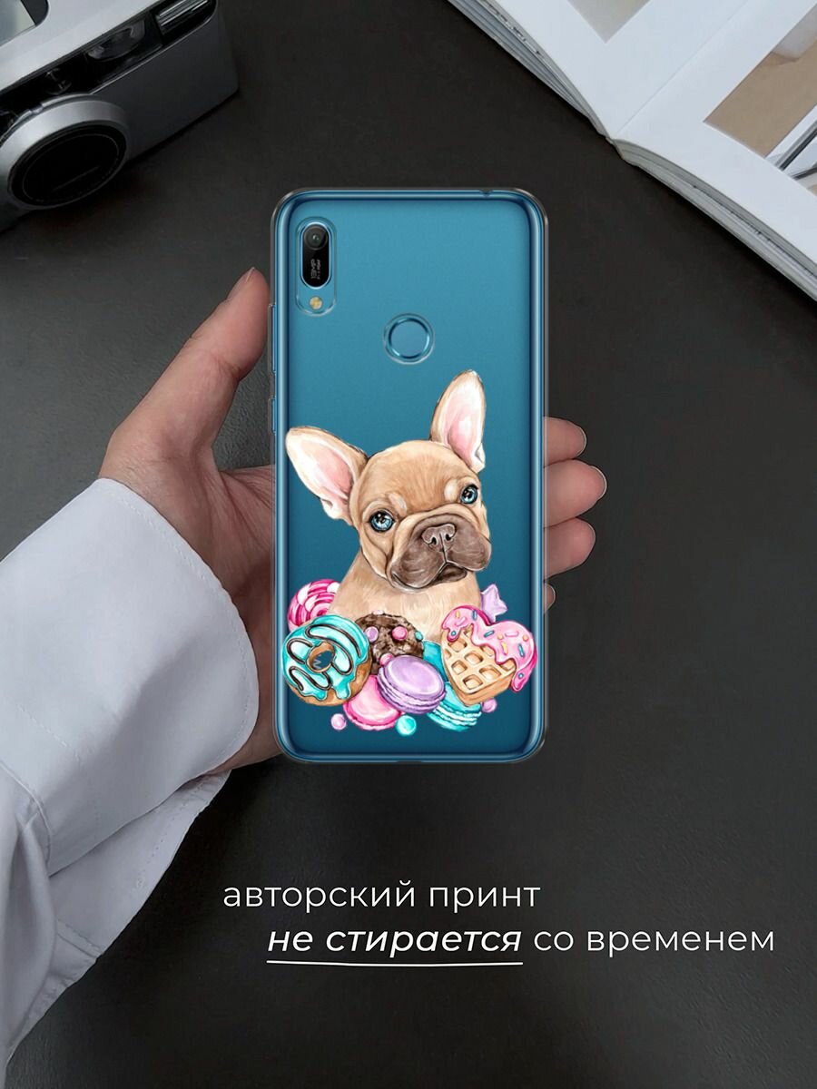 Чехол на Honor 8A/8A Pro/Huawei Y6s/Y6 2019 / Хонор 8А с принтом "Бульдог и сладости", прозрачный — фото 1