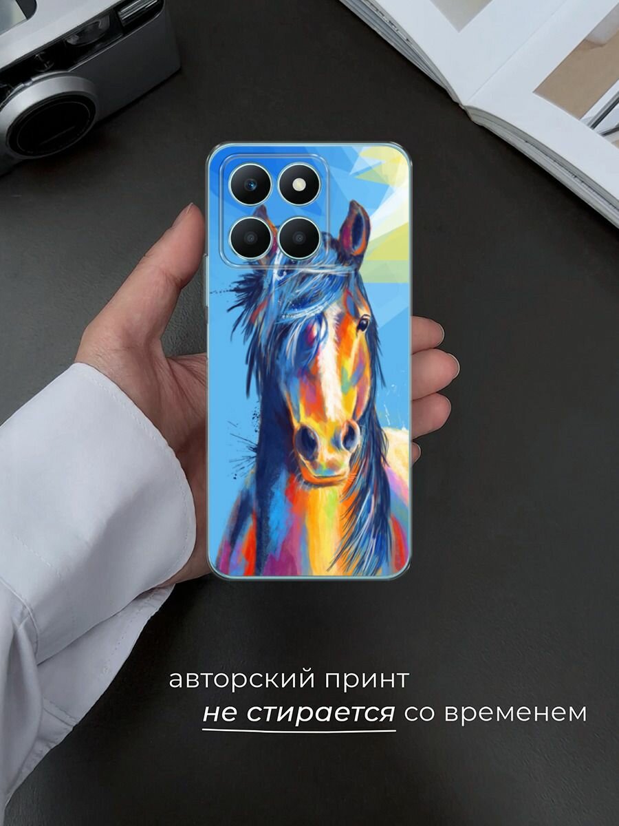 Силиконовый чехол на Honor X6A / Хонор X6A с принтом "Лошадь арт 3" — фото 1