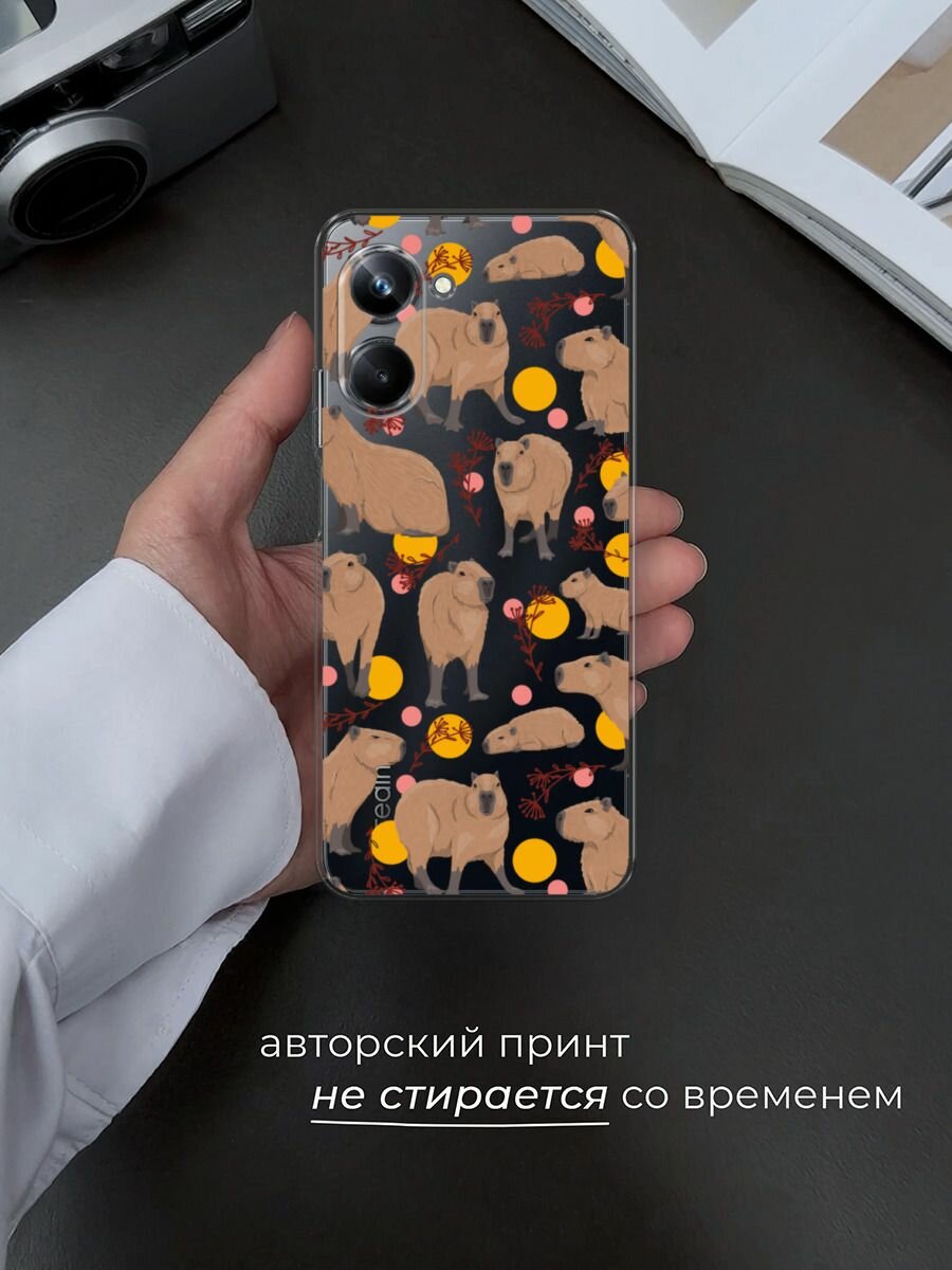 Чехол на Realme 10 Pro / Реалми 10 Про с принтом "Капибара паттерн", прозрачный — фото 1