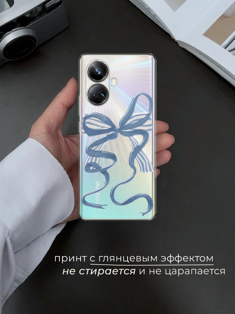 Чехол на Realme 10 Pro+ / Реалми 10 Про+ с принтом "Полосатый голубой бант 2" — фото 1