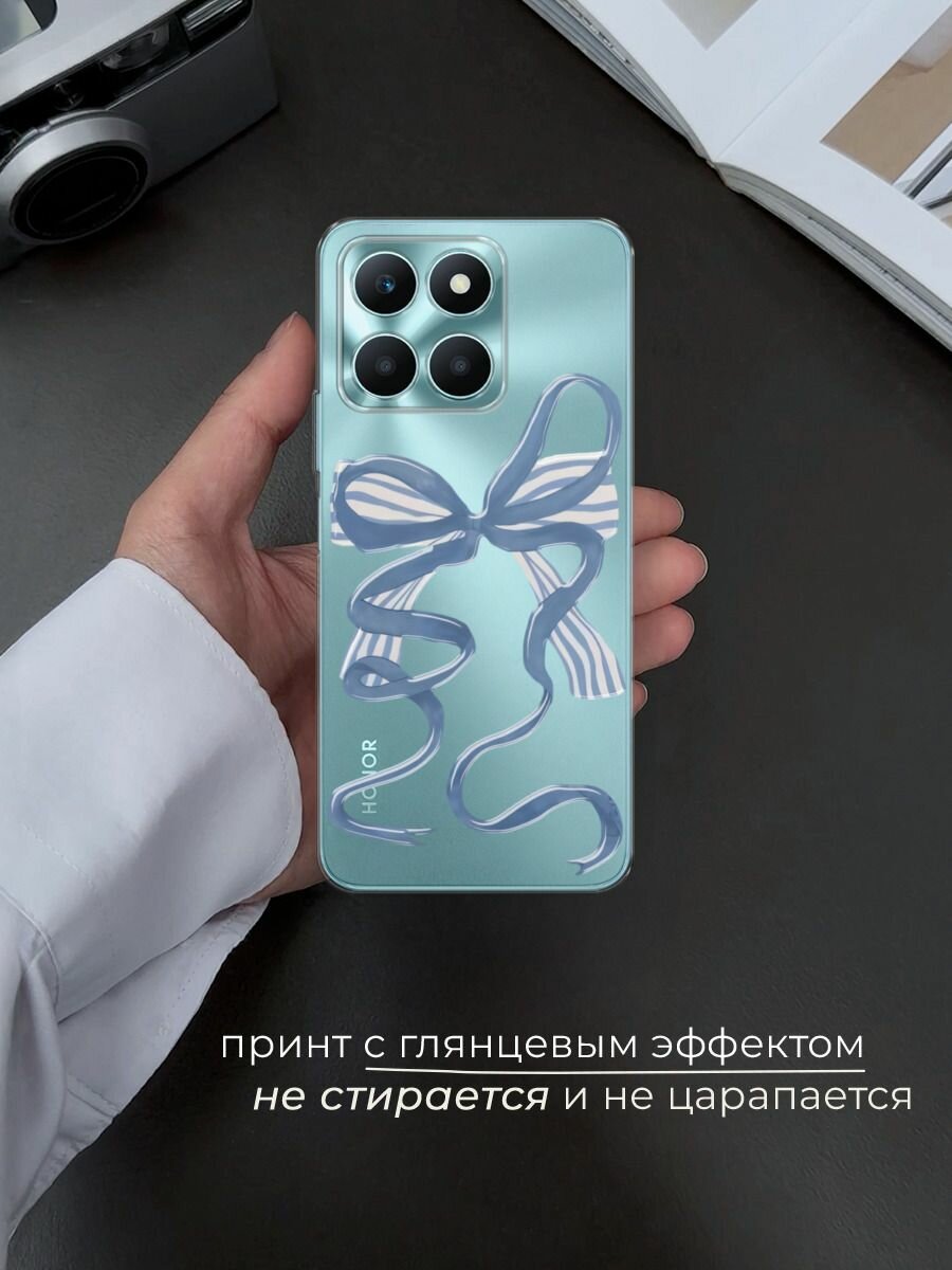 Чехол на Honor X6A / Хонор X6A с принтом "Полосатый голубой бант 2" — фото 1