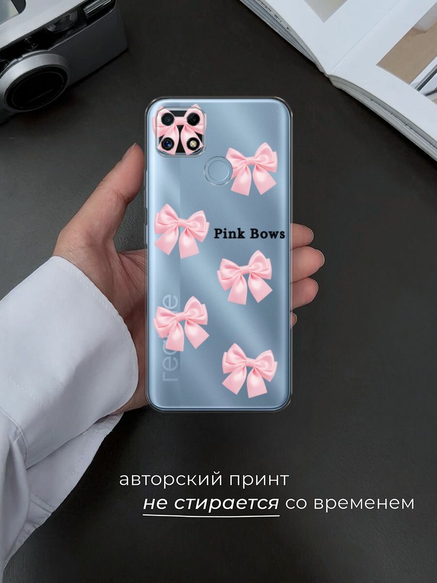 Чехол на Realme C25/C25s / Реалми С25/C25s с принтом "Pink Bows", прозрачный — фото 1