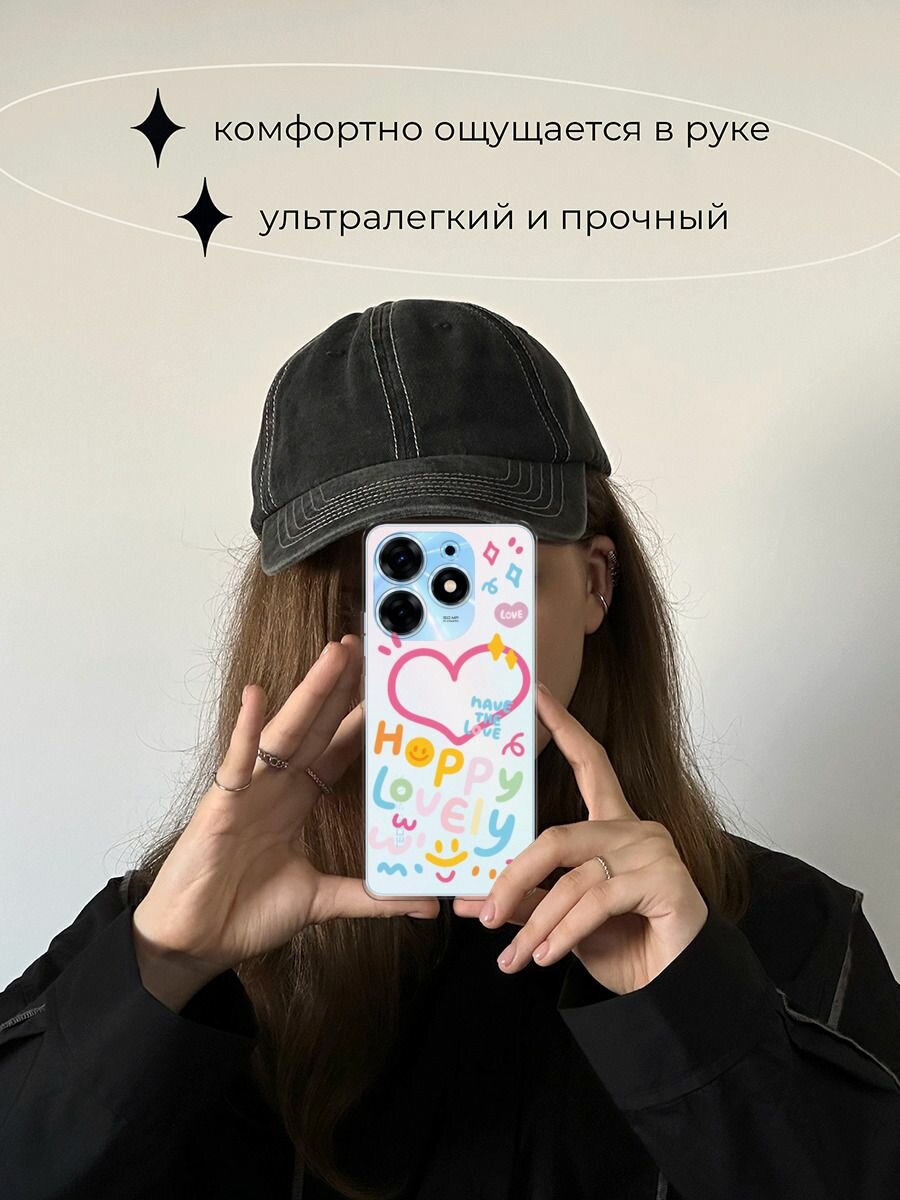 Чехол на Tecno Spark 10 Pro / Текно Спарк 10 Про с принтом "Happy lovely", прозрачный — фото 1