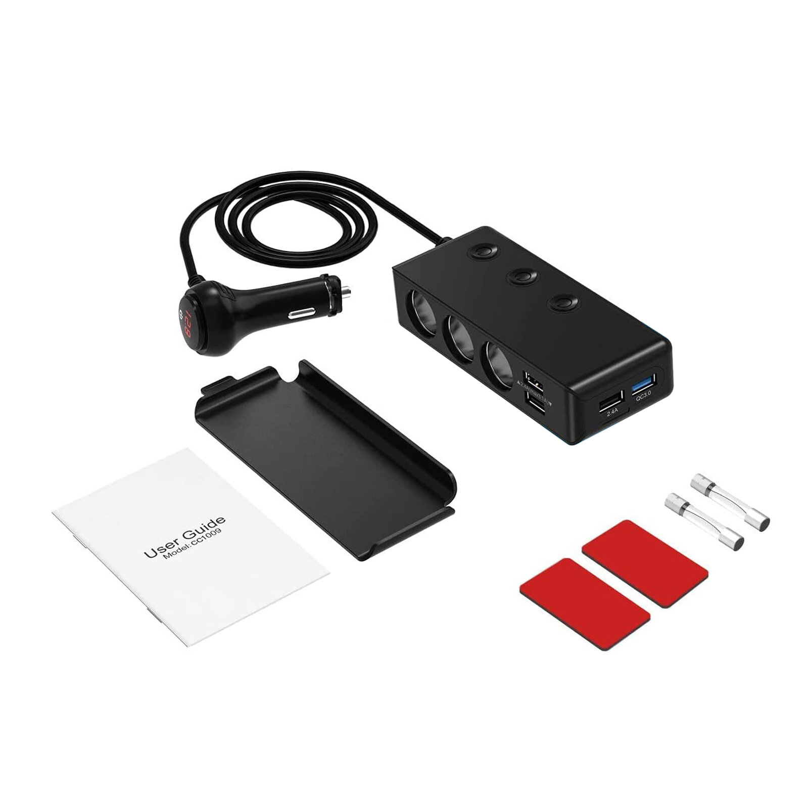 Автомобильное зарядное устройство 120 Вт QC3.0, адаптер быстрой зарядки, 3-розеточный разветвитель питания 12-24 В с 4 портами USB, индикацией напряжения и выключателем для грузовиков и внедорожников.