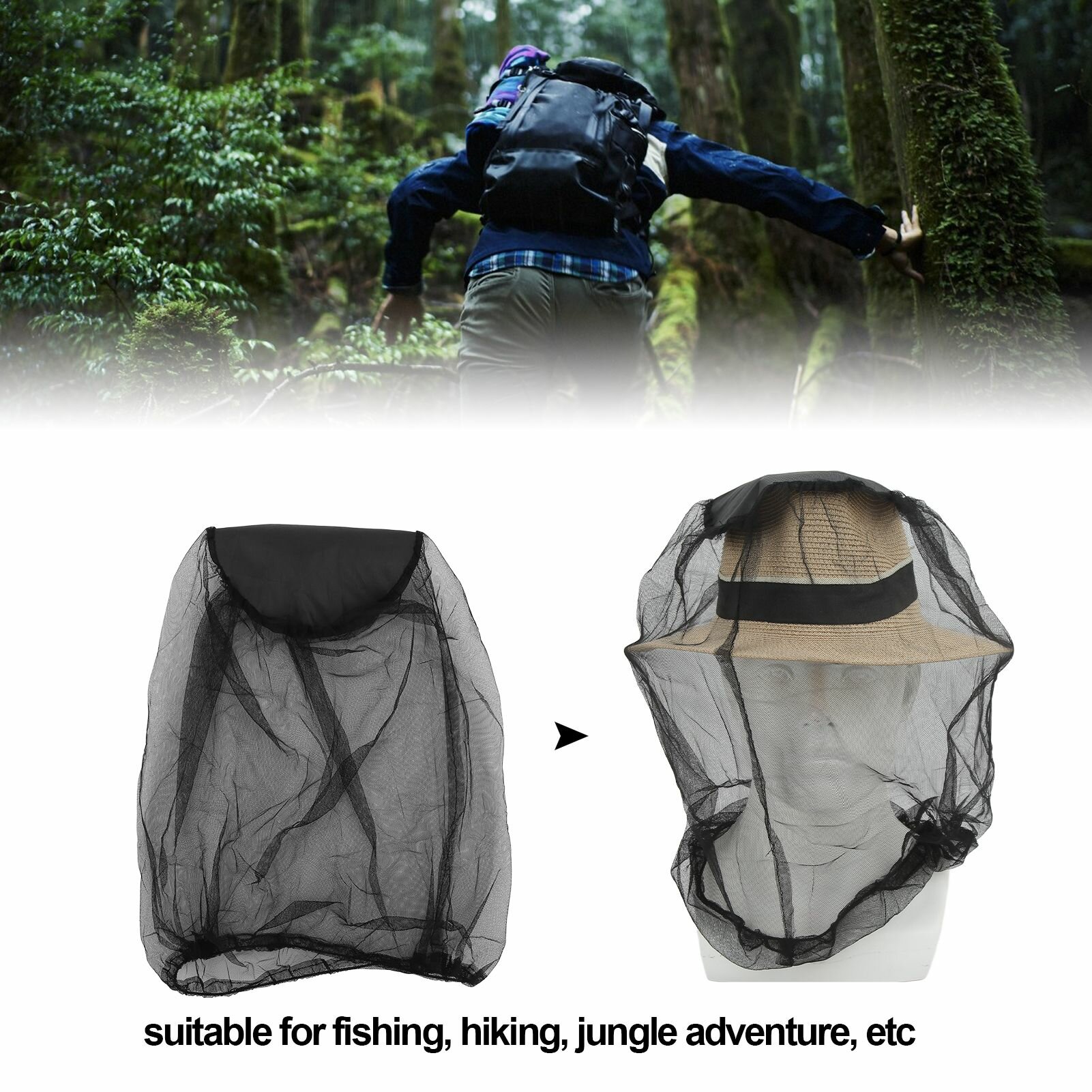 Москитная сетка для головы, защита от комаров, защита экрана для активного отдыха, походов, рыбалки, кемпинга, черный