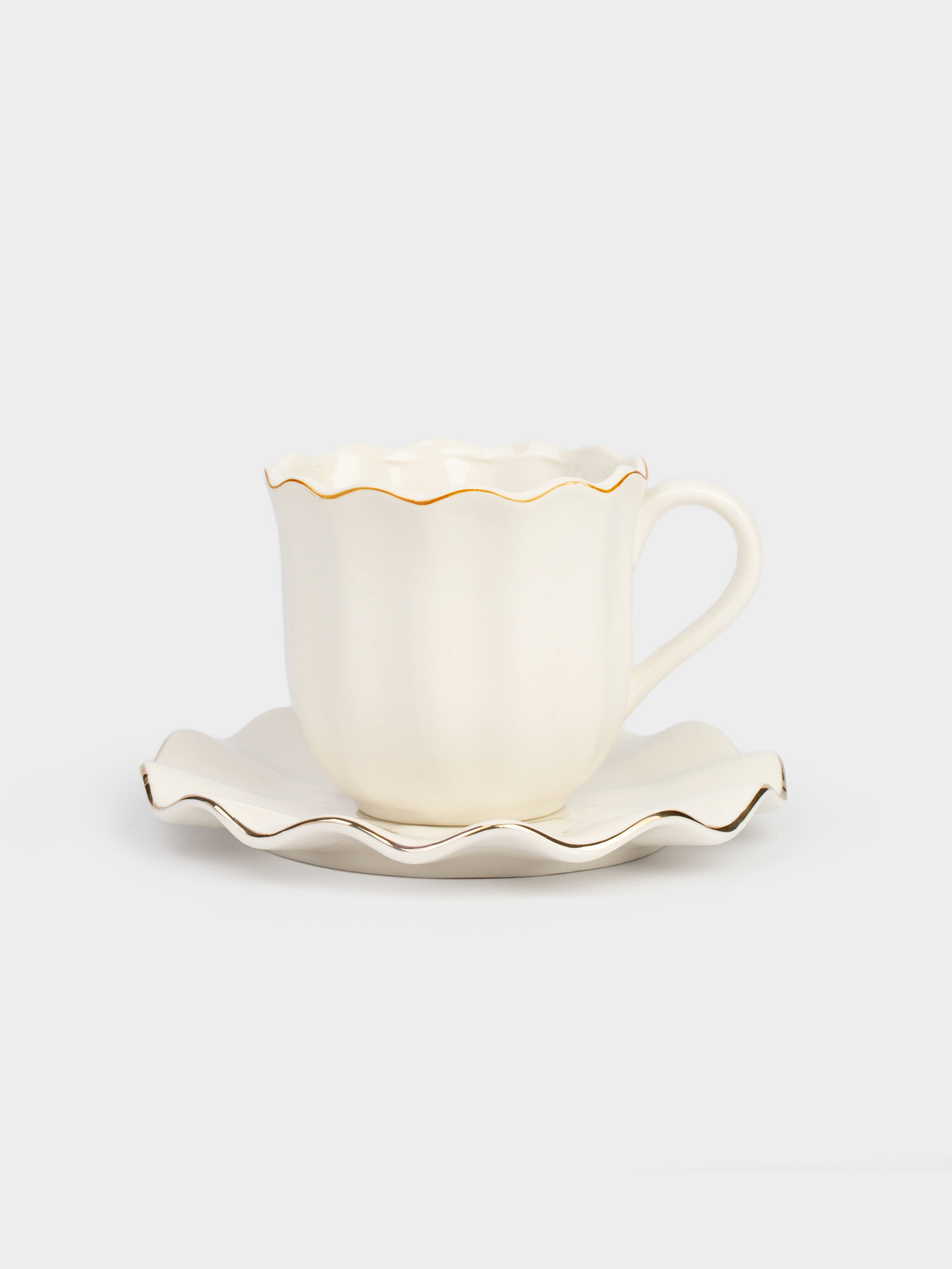 Пара чайная, 1 перс, 2 пр, 350 мл, фарфор P, с золотистым кантом, Волнистый край, Crumple gold