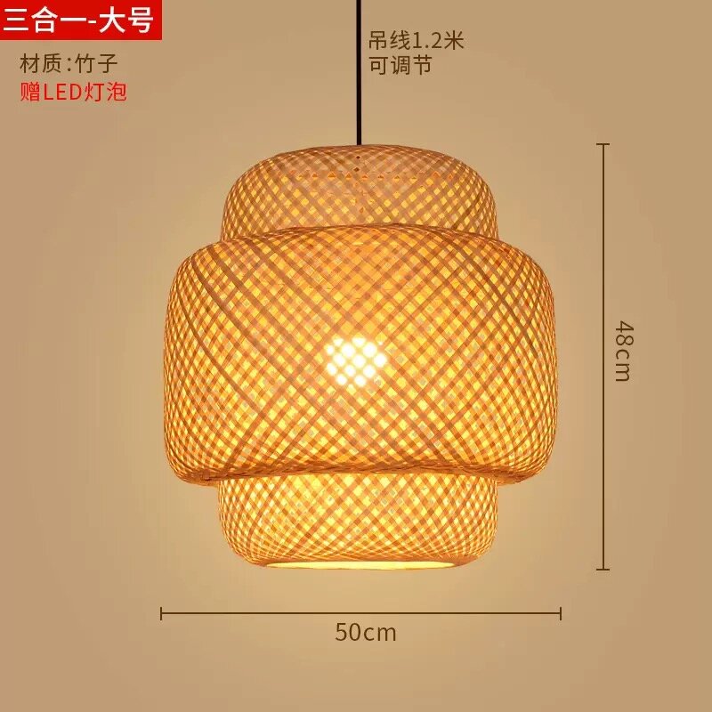 Люстра подвесная потолочная из дерева, Материал из бамбука, стиль ретро в китайском стиле, бежевый 50*48cm