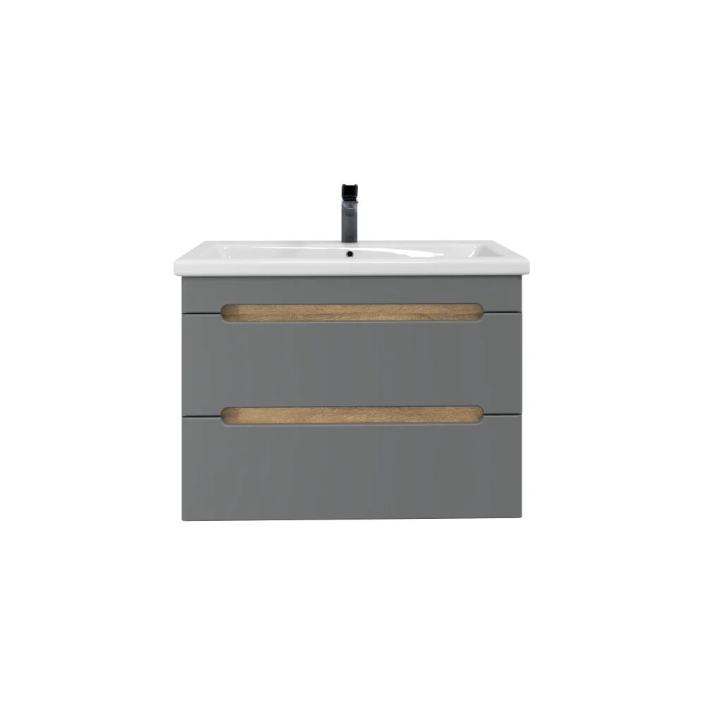 Тумба под раковину без столешницы SanStar Diva 70 подвесная, серая, светлое дерево, матовая, из МДФ, тумба для ванной, с ящиками, с доводчиками