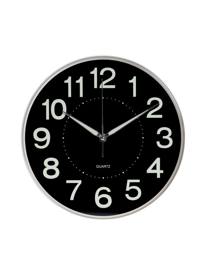 Часы настенные "Светящиеся", интерьерные, d-25 см, плавный ход, черные с белым корпусом 10935432