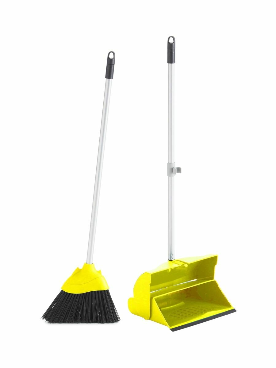 Щетка с совком Maya "Ленивка", с длинной металлической ручкой, желтая