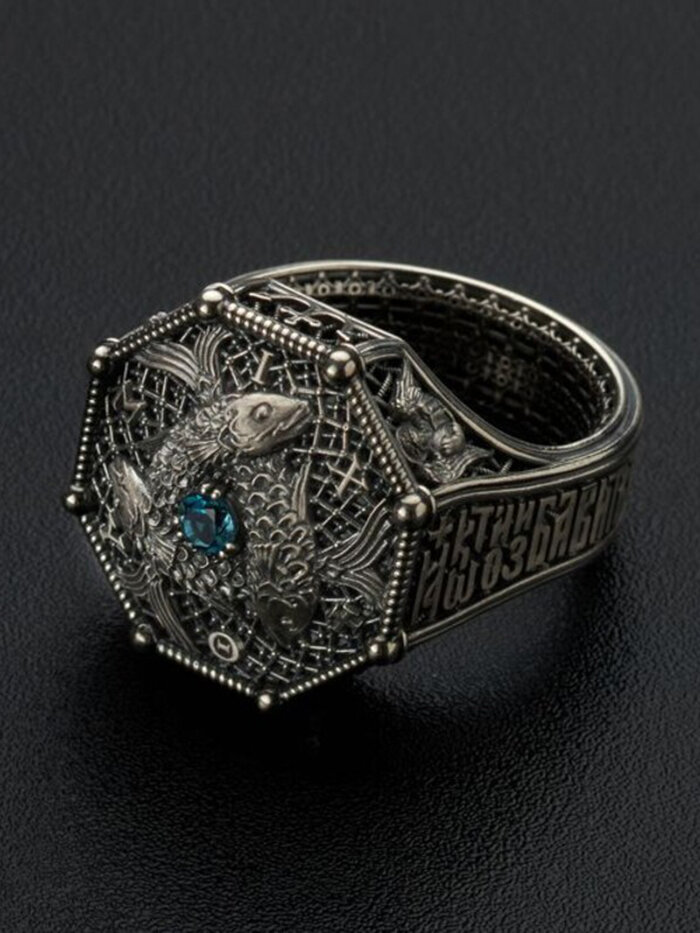 Перстень, серебро, 925 проба, чернение, топаз