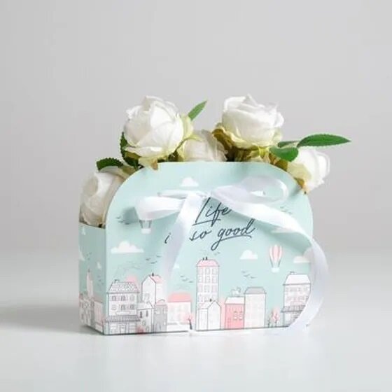 !09 Комплект из 5 переносок для цветов 17×13×7 см: Переноска складная "Life is so good" 2 штуки + Переноска складная "Present" 3 штуки