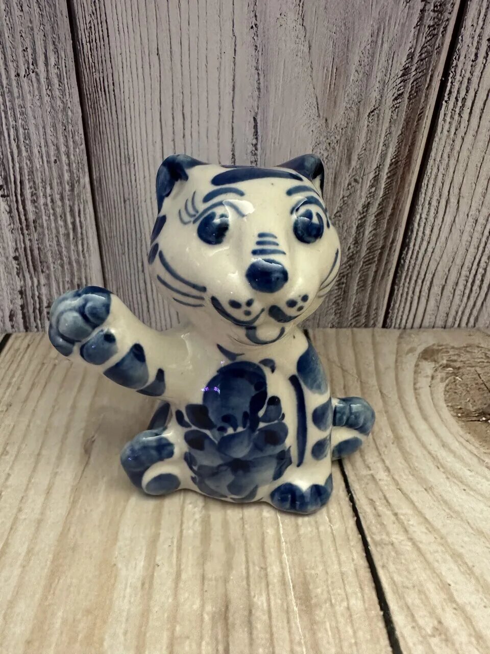 Статуэтка Тигрёнок Гжель Фарфор винтажная