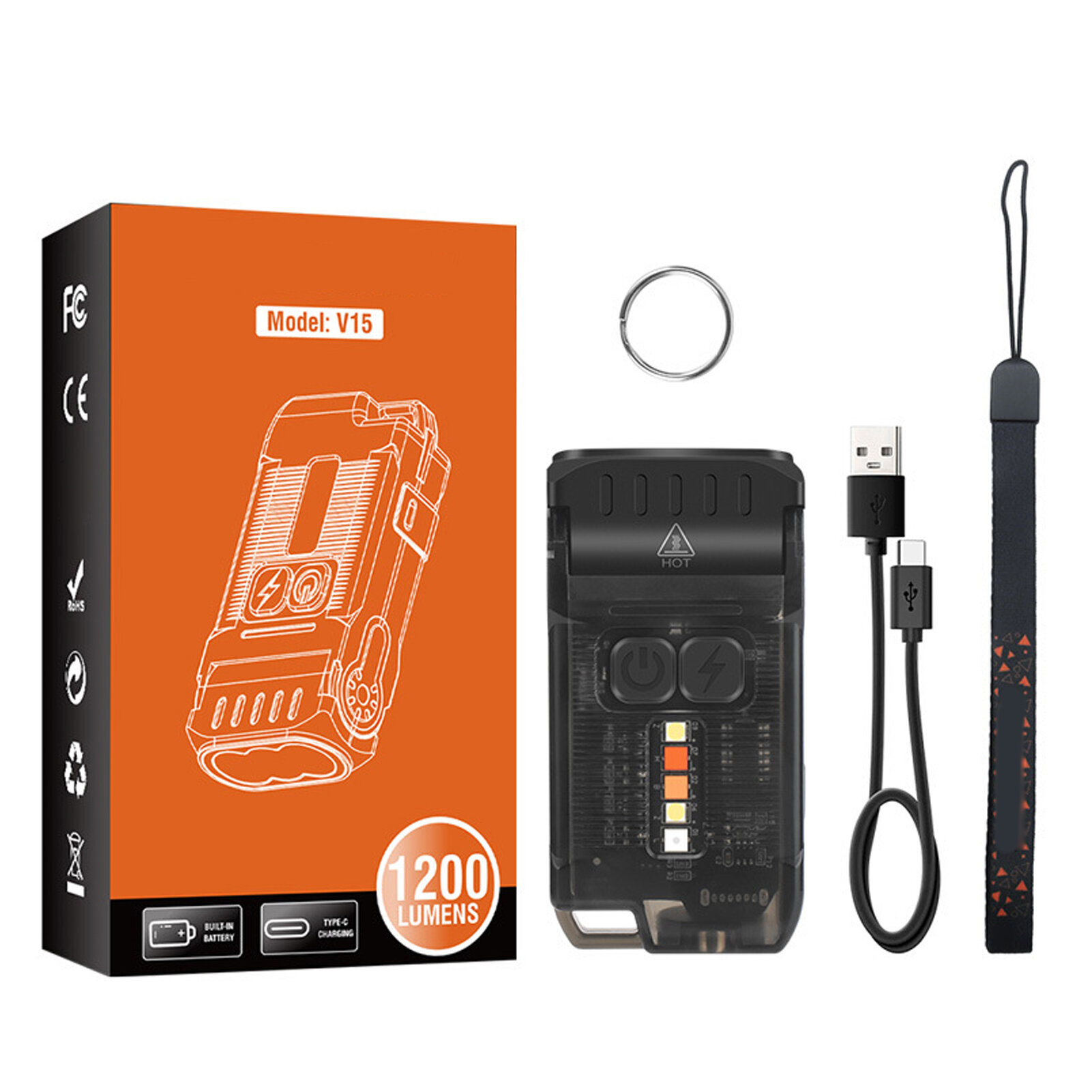 Flashlight EDC 1200LM 10 мод белый желтый красное синий свет.