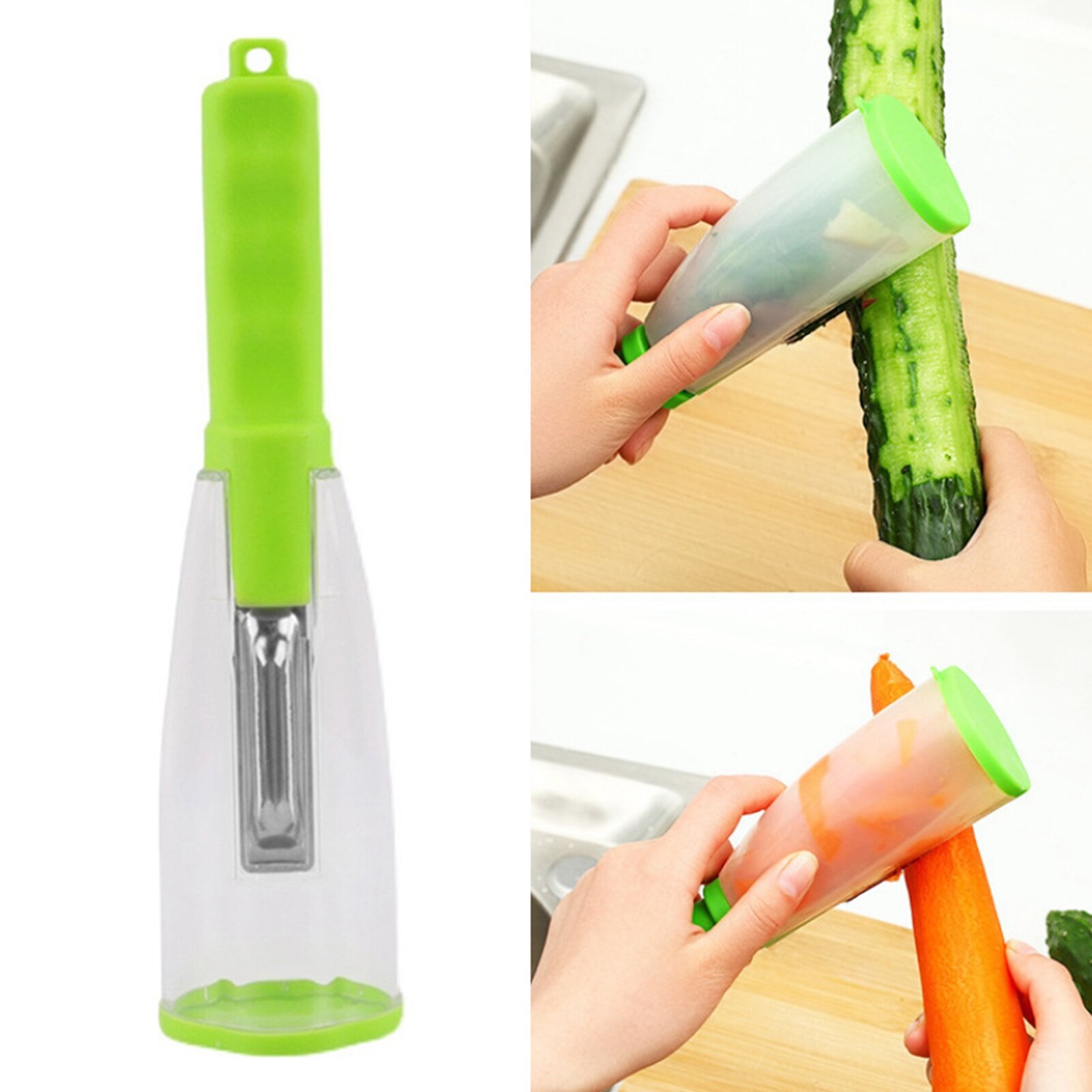 Storage Peeler с ножом из нержавеющей стали Многофункциональный пиклёр для фруктов и овощей с контейнером Кухонные принадлежности Материал Пластик Нержавеющая сталь Вес около 130.00гр 4.59ож Пакет содержит 1шт Storage Peeler