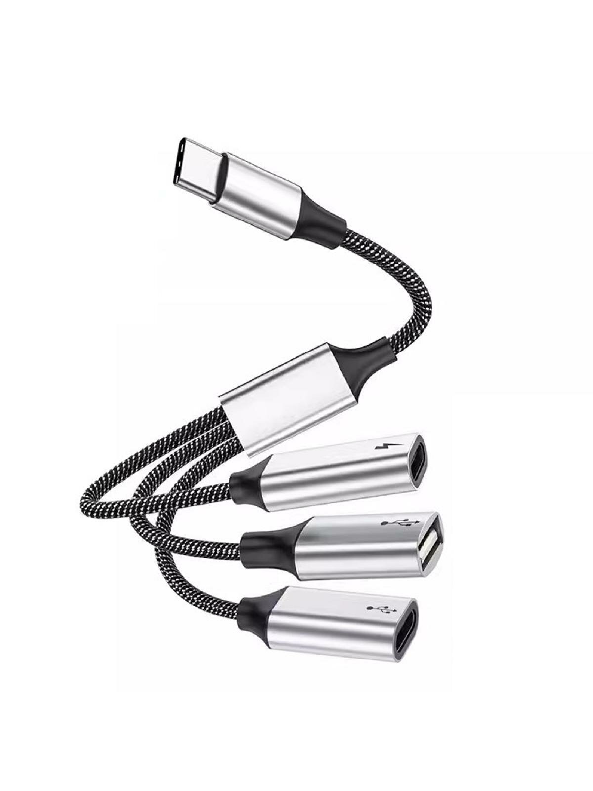 USB C Hub 3 in 1 Type C USB2.0 Adapter Splitter with 60W Power Delivery OTG Port Fast Data Transfer & Charging