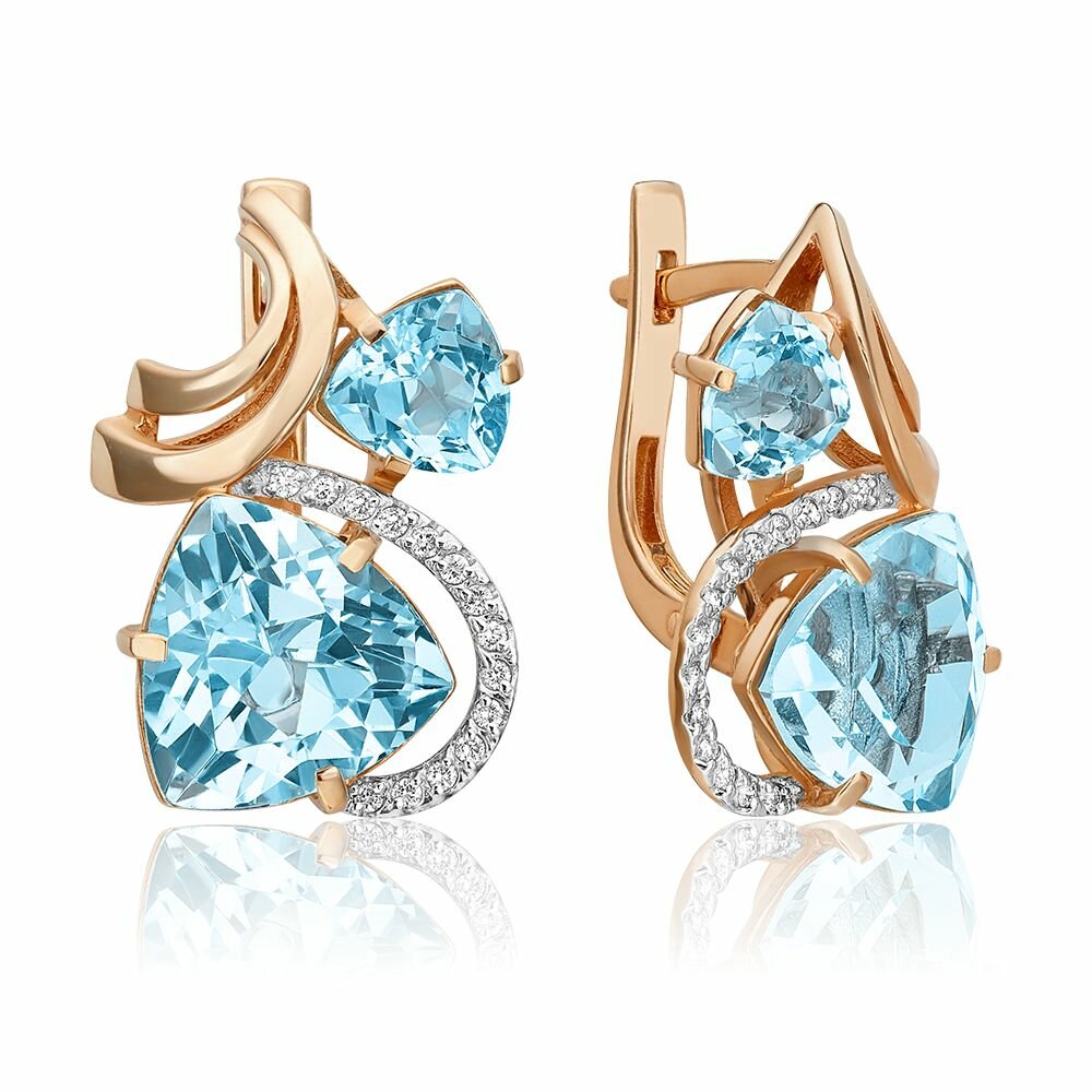Серьги, красное золото, 585 проба, бриллиант, топаз