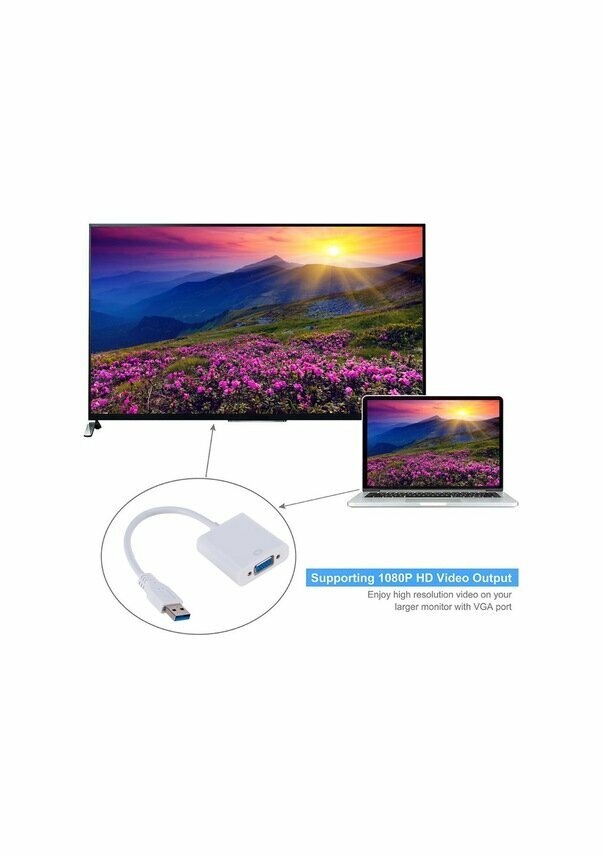 Видеоконвертер USB 3.0 в VGA — белый, для ПК и ноутбуков, выход сигнала VGA, совместимость с USB 2.0/3.0