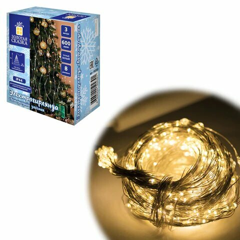 Электрогирлянда-конский хвост уличная, 3 м, 600 LED, тёплый белый, 220 V, контроллер, золотая сказка, 592553