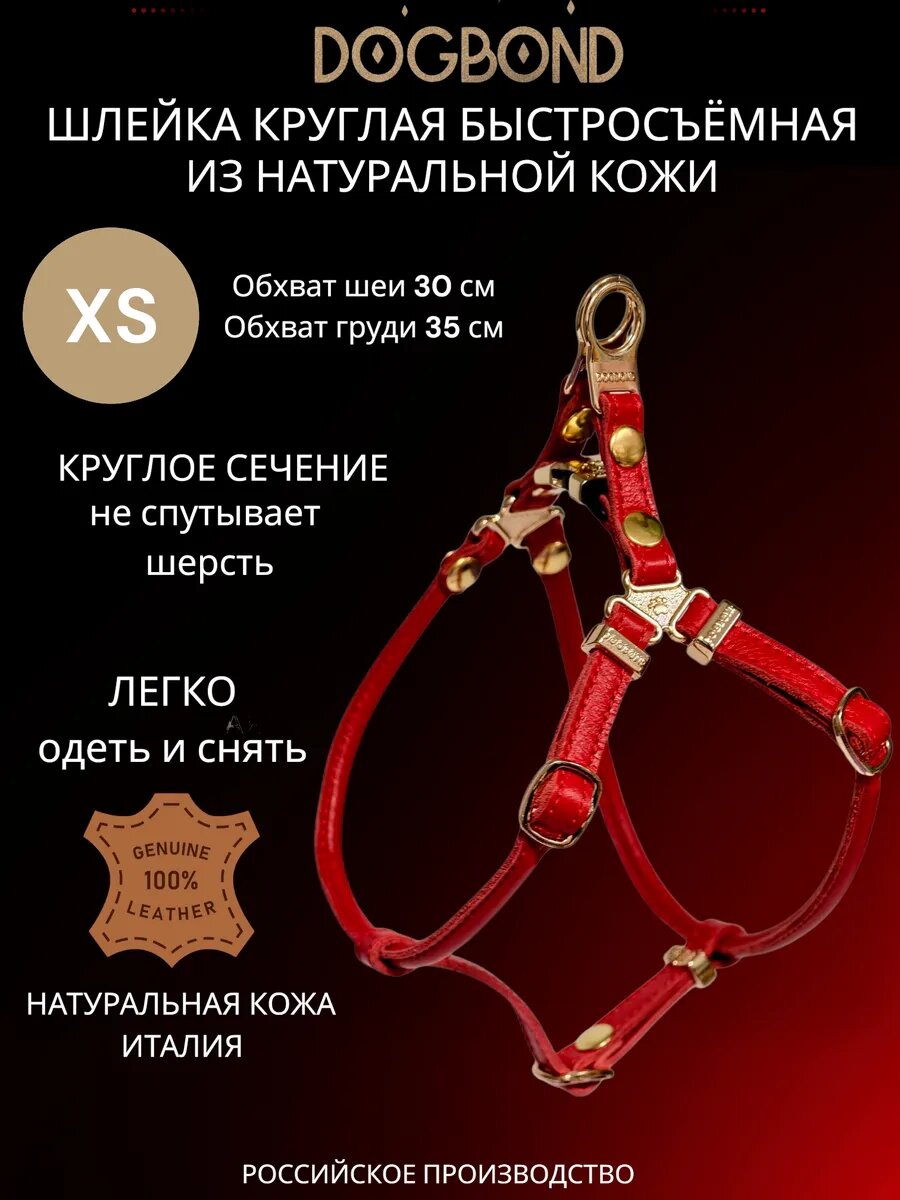 Шлейка Dogbond быстросъемная для шпица круглая из кожи