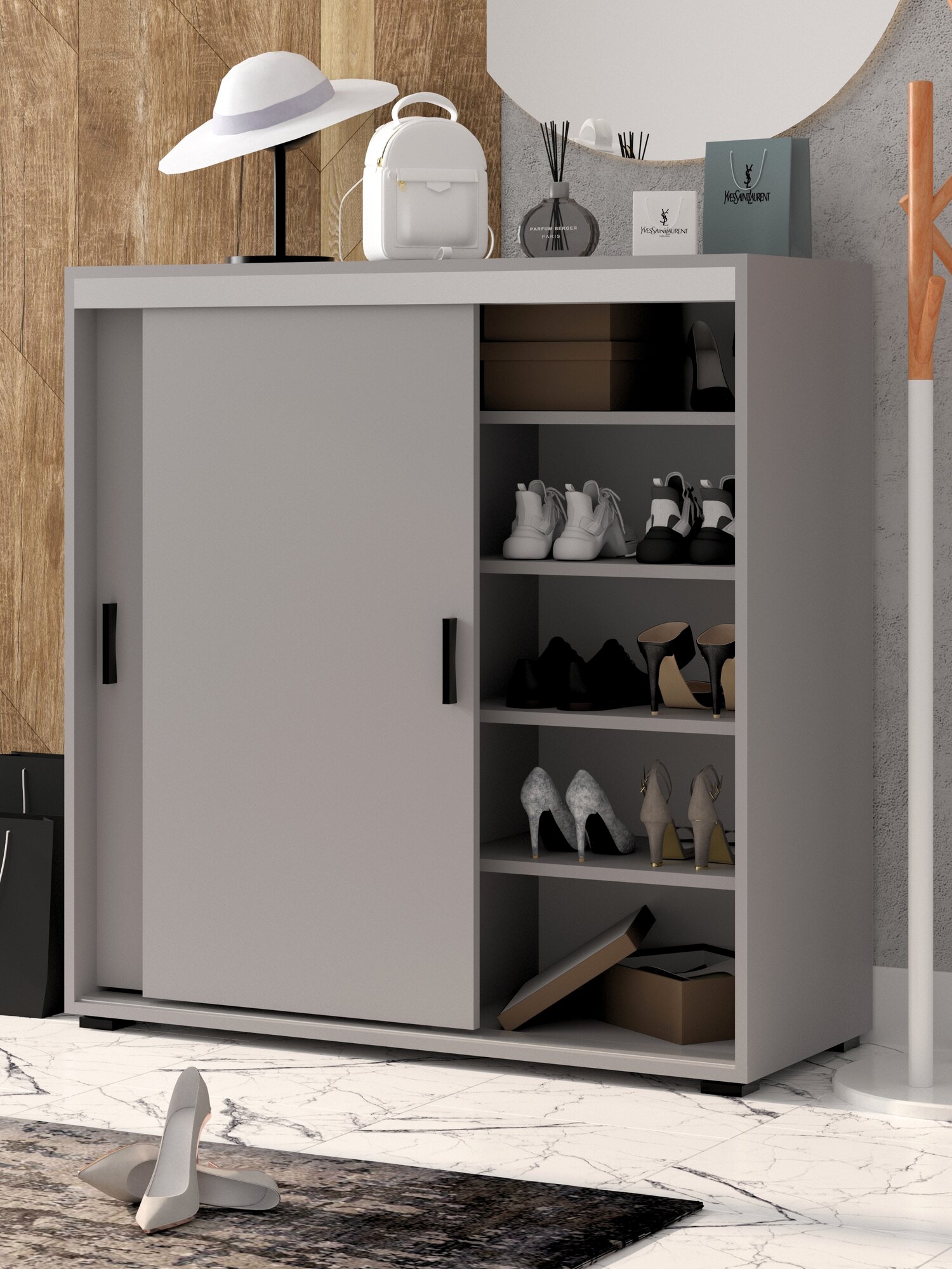 Есэндвич Депо-4 Тумба-купе для обуви с полками 100х102х40 см (Вулканический серый/Вулканический серый)