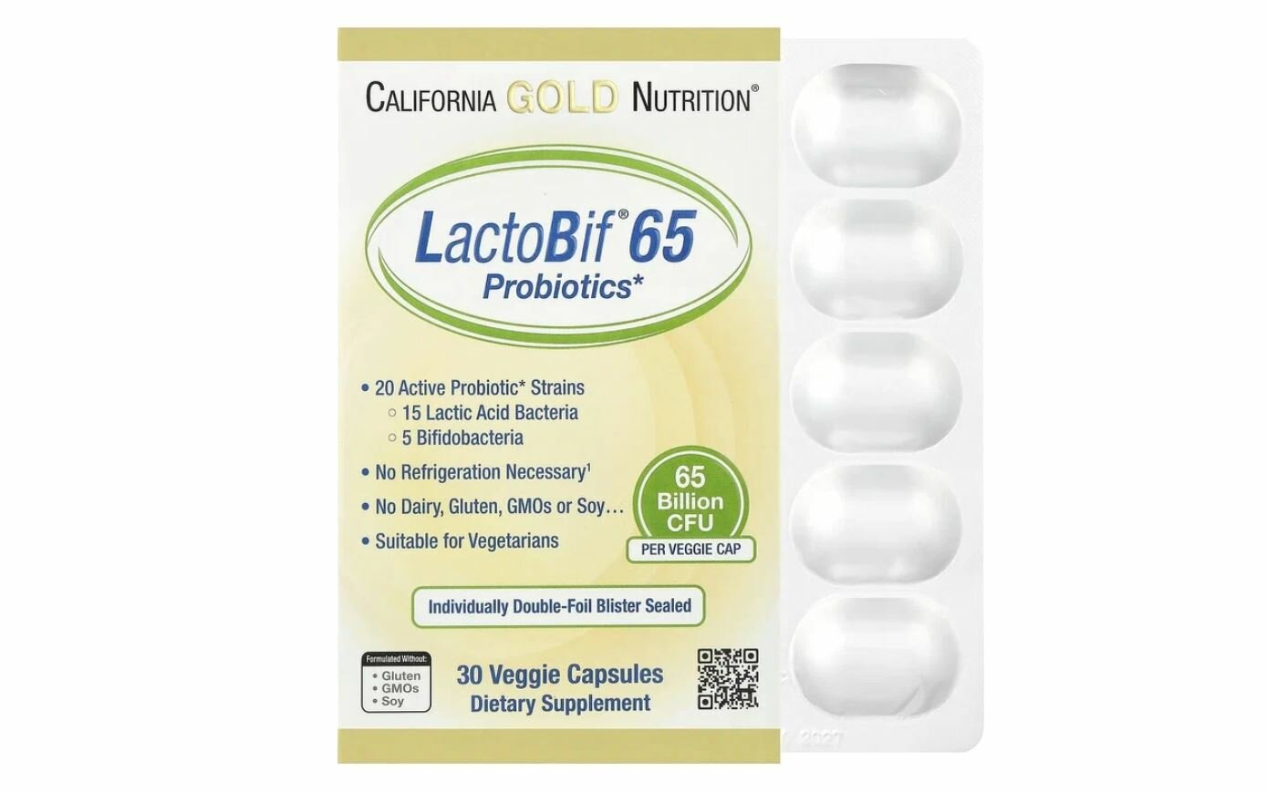 California GOLD Nutrition California Gold Nutrition, LactoBif, пробиотики, 65 млрд КОЕ, 30 растительных капсул