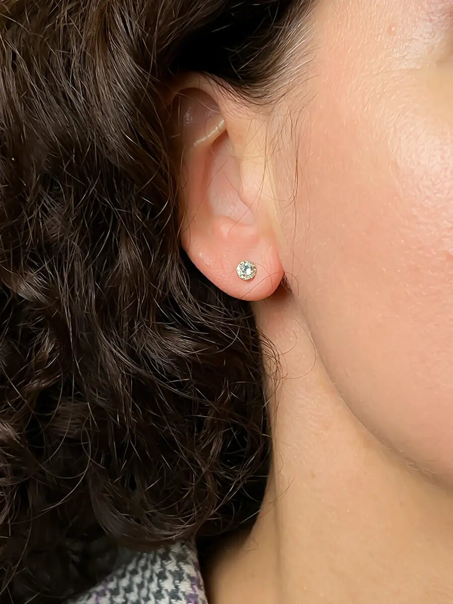 Серьги пусеты, желтое золото, 375 проба, бриллиант, аквамарин