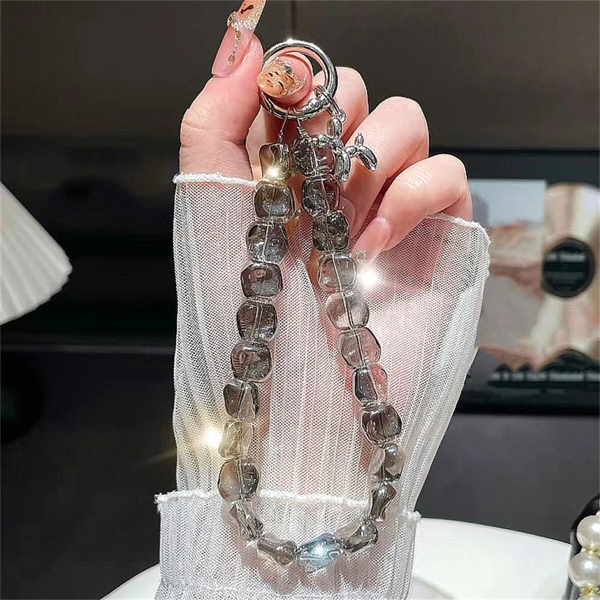 Ins Роскошный блестящий прозрачный бисер, милый воздушный шар, собака, ручная цепочка на запястье, короткий ремешок с зажимом, чехол для мобильного телефона, брелок, подвесная цепочка