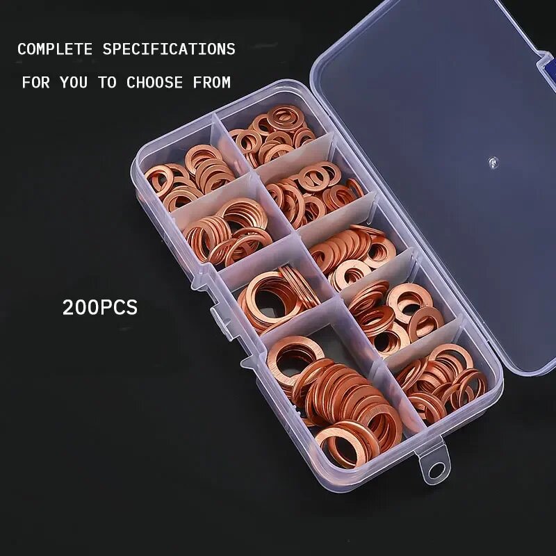Набор Медных Прокладок И Уплотнительных Колец Для Поддона Картера И Камеры Сгорания, Универсальные, 200 Штук В Коробке